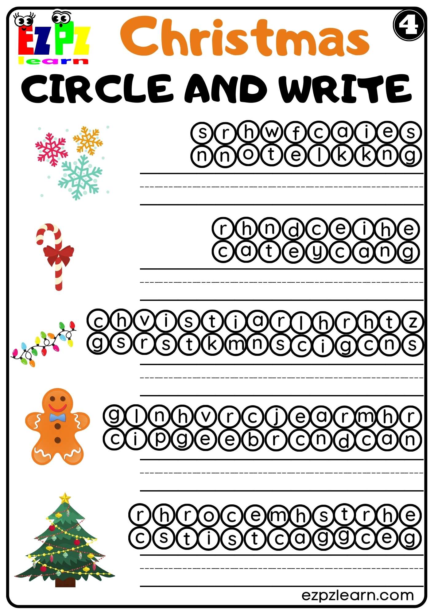 Christmas Holiday Circle and Write Worksheet For K5 Kids and ESL Set 4 PDF Download - Ezpzlearn.com